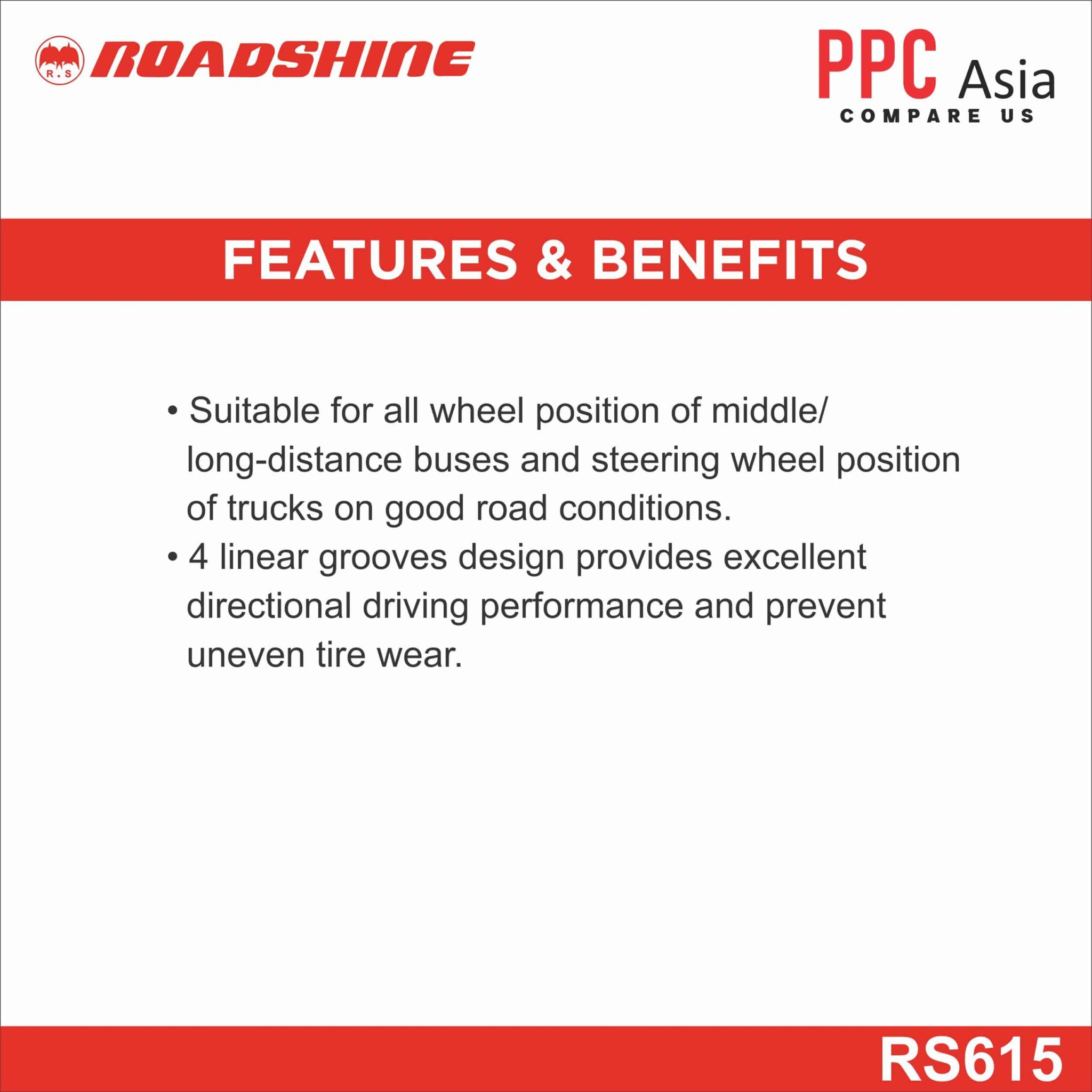 ROADSHINE RS615 RIB 235/75 R17.5 18PR (TUBELESS) - PPC Asia Corporation